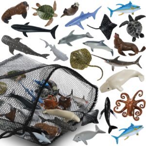 civaner 20 pack realistic shark toys ocean animals toys with mesh bag assorted sea animal toys including shark, whale, dolphin bath toys for ocean life party decor party favors for daughter and son