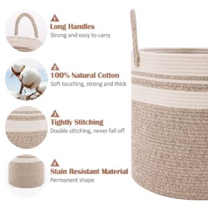 Brown Woven Rope Laundry Basket by TECHMILLY, 42L Baby Nursery Hamper for Clothes Blanket Storage, Large Tall Laundry Hamper for College Dorm, Bedroom, Living Room