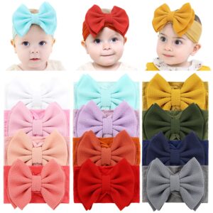 dizila 12 pack elastic big bow wide nylon headbands hairbands turban headwraps hair accessories for baby girls newborns infants toddlers kids