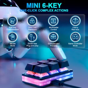 Ecarke Black White 6-Key Gaming Keyboard, USB Mini 6-Key Keypad Mechanical Gaming PC Keyboards Programming Macro with Software OSU HID Standard Keyboard.(Upgrade Cherry Shaft & RGB LED)