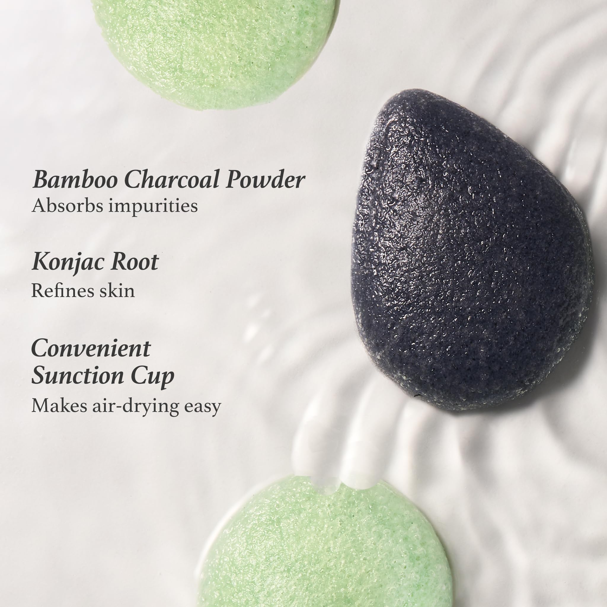 Julep Single Konjac Sponge - Face - Skin-Clarifying Charcoal Gentle Exfoliating Cleansing Tool with Convenient Suction Cup Hook