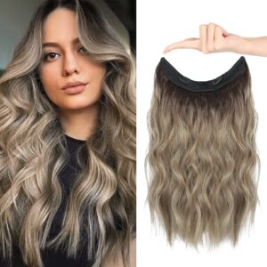 hoojih wire hair extensions with 2 removable clips 20 inch wavy curly ombre wire hair invisiable transparent wire extensions hairpieces for women - ombre dirty blonde