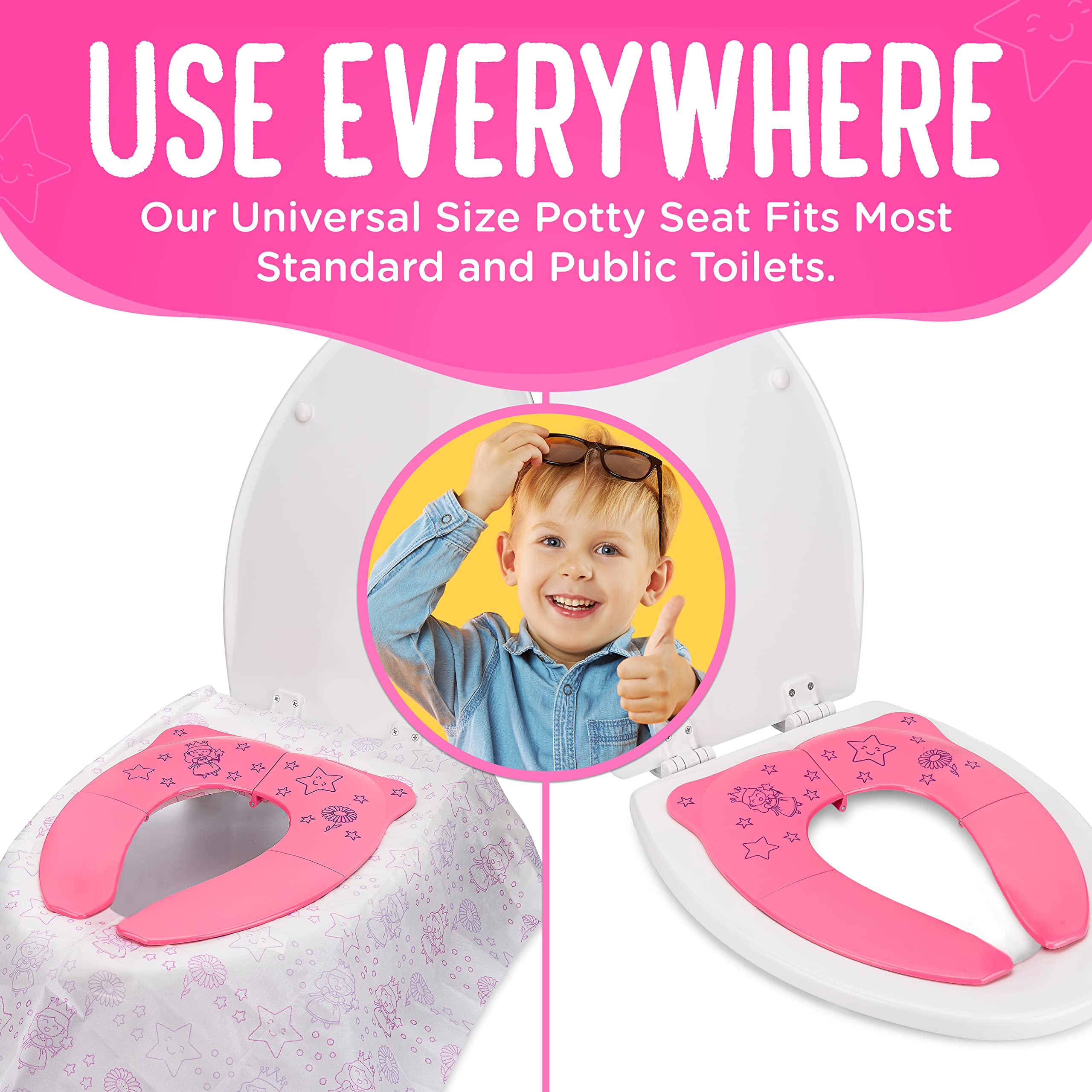 Cadily Princess Foldable Potty Training Seat. Travel Potty Seat for Toddlers. Portable Potty Seat for Toddler Travel. Baby Potty Training Toilet Seat. Kids Toilet Seat Travel Potty.Toddler Toilet Seat