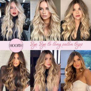 HOOJIH Wire Hair Extensions with 2 Removable Clips 20 Inch Wavy Curly Ombre wire Hair Invisiable Transparent Wire Extensions Hairpieces for Women - Ombre Dirty Blonde