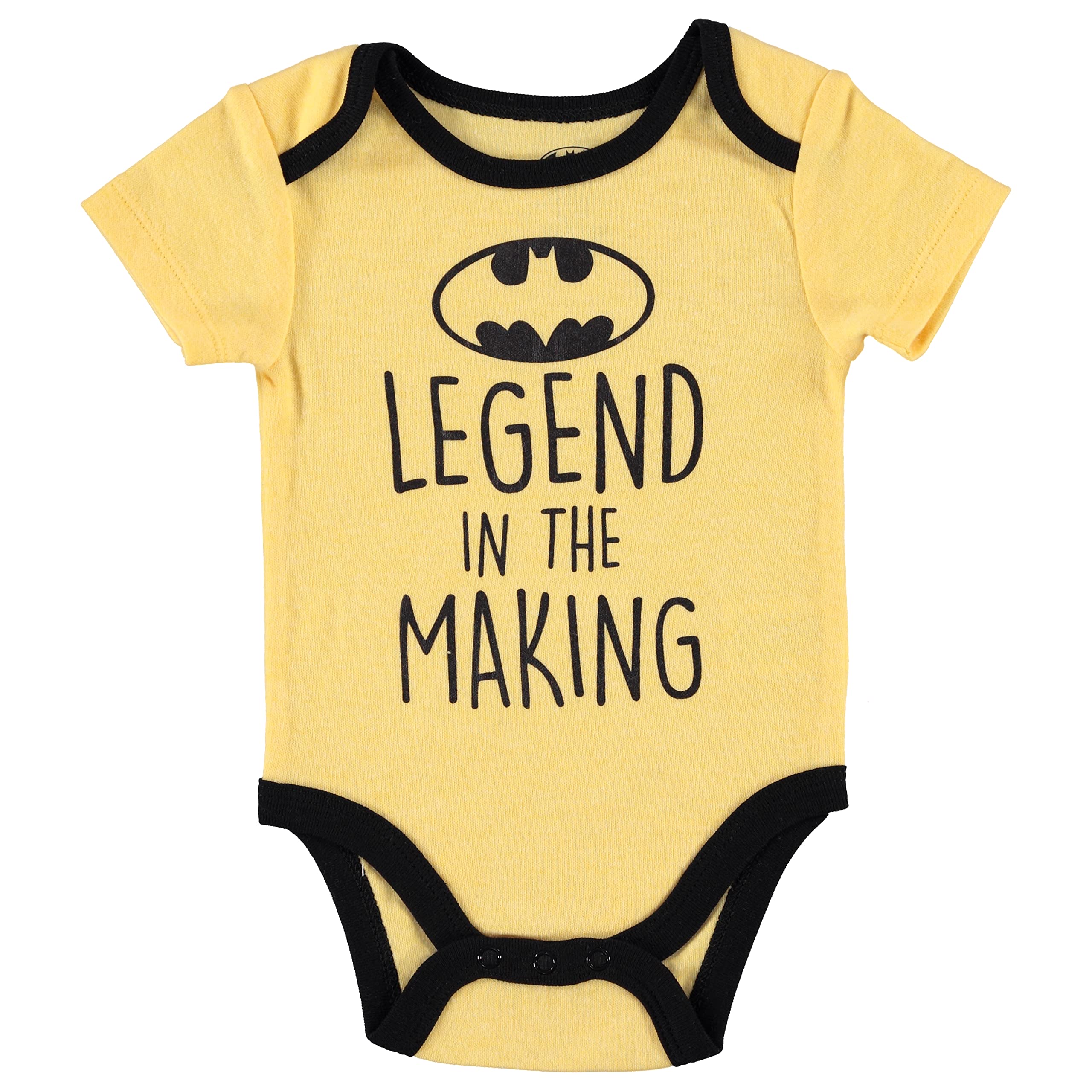 DC Comics Baby Boys Newborn Infant Superman and Batman 3 Pack Snap Closure Bodysuit (Yellow/Grey, 6-9 Months)