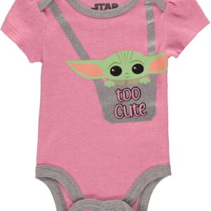 STAR WARS Baby Girls Baby Yoda Creeper Bodysuit 3 Pack (Green/Pink/Grey, 6-9 Months