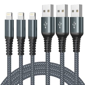 iphone charger, mfi certified lightning cable 3pack 6ft iphone charger cord fast charging nylon braided apple charger, compatible with iphone 14/13/12/11/x/pro/max/8/7/6/6s/se/plus/ipad(gray)