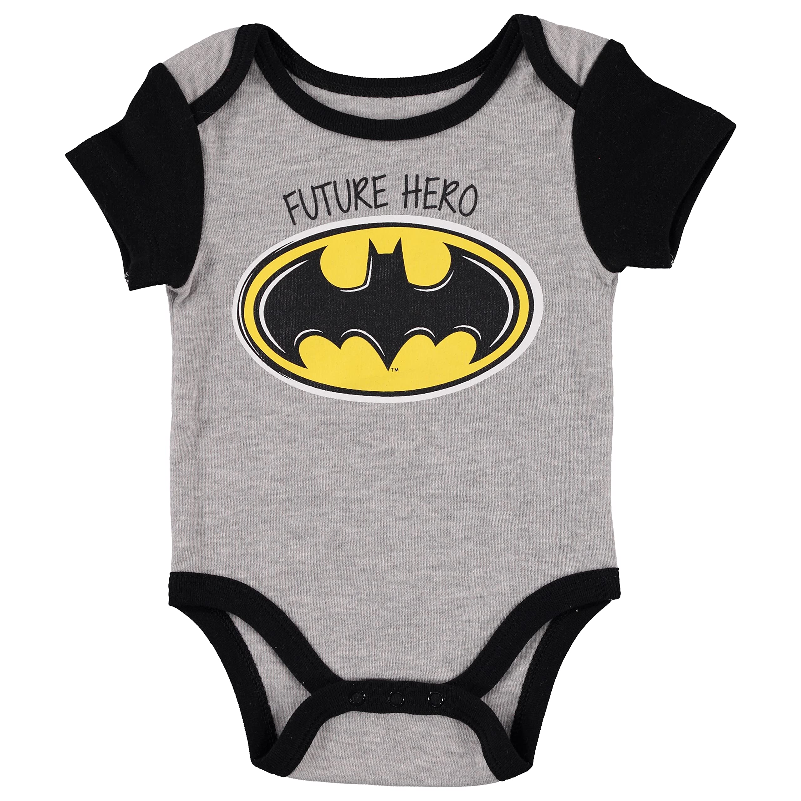 DC Comics Baby Boys Newborn Infant Superman and Batman 3 Pack Snap Closure Bodysuit (Yellow/Grey, 6-9 Months)