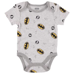 DC Comics Baby Boys Newborn Infant Superman and Batman 3 Pack Snap Closure Bodysuit (Yellow/Grey, 6-9 Months)