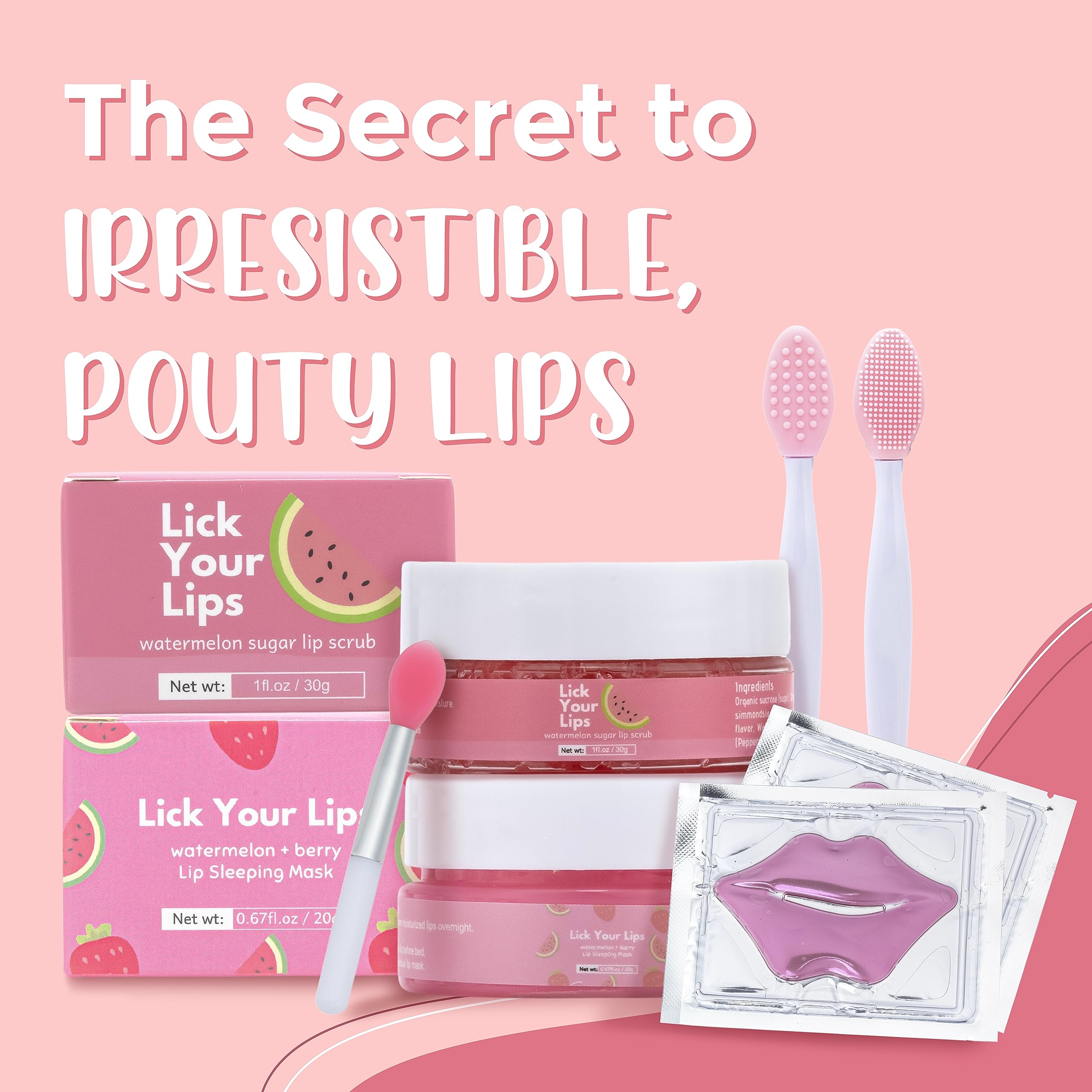 Lick Your Lips 6-in-1 Lip Care Kit With Lip Sleeping Mask, Silicone Brush, Sugar Lip Scrub, Lip Mask Sheet to Reveal Luscious, Lip Exfoliator Scrub to Soft Lips – Korean Lip Therapy Set for a Fuller