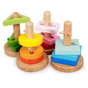 wooden shape sorting toys, stacking toys for toddlers, color recognition blocks, montessori preschool educational learning toys, chritmas and birthday gifts for boys and girls