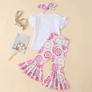 Baby Girls Birthday Outfit Sweet One/Two Donut Bell Bottom Pants Headband Set (Two Sweet Pink 2, 18-24M)