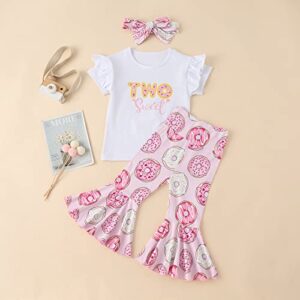 Baby Girls Birthday Outfit Sweet One/Two Donut Bell Bottom Pants Headband Set (Two Sweet Pink 2, 18-24M)