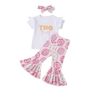 baby girls birthday outfit sweet one/two donut bell bottom pants headband set (two sweet pink 2, 18-24m)