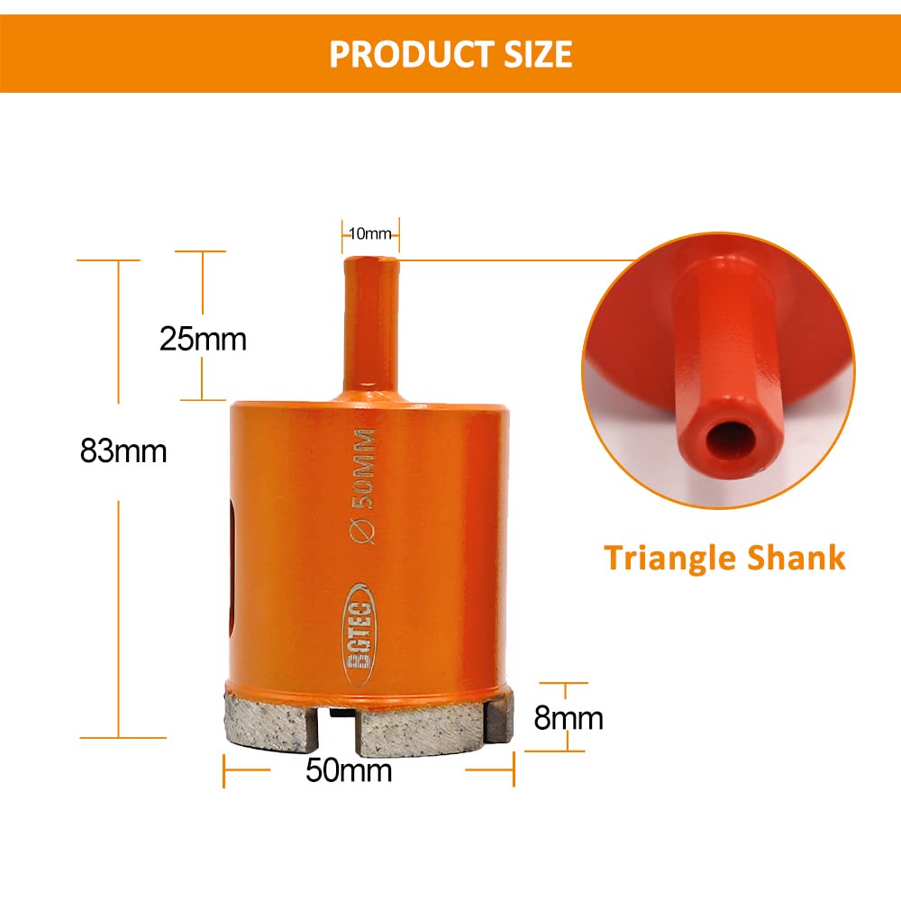 BGTEC Diamond Core Drill Bit, 2" 50mmWelded Diamond Wet Drilling for Marble, Granite, Artificial Stone, Ceramic Tile