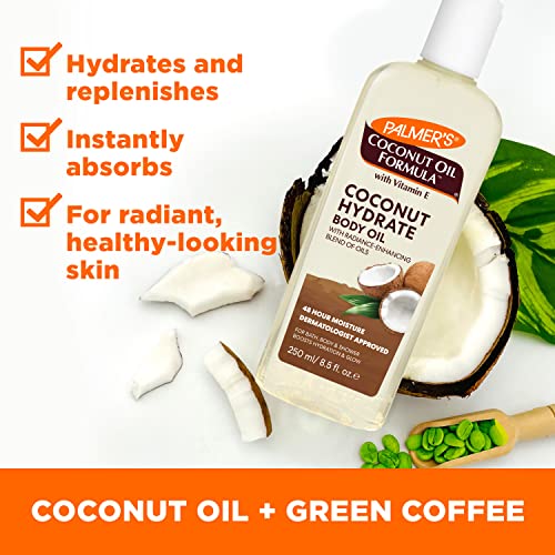 Palmer's Coconut Oil Formula Body Oil, Body Moisturizer with Green Coffee Extract, Bath Oil for Dry Skin, 8.5 Ounces (Pour Cap)