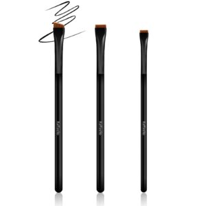 ultra-thin eyebrow brush set - raffaello 3pcs angled precision eyeliner makeup brushes, cruelty-free synthetic bristles slanted eyeshadow eye brow tinting kit (black)