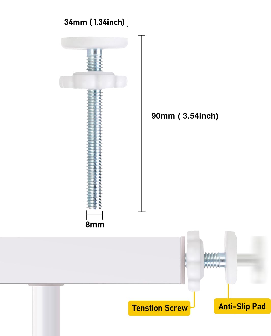 4 Pack Baby Gate Threaded Spindle Rod 8MM(M8), Replacement Screw Bolts Hardware Parts Kit for Pet & Dog Pressure Mounted Safety Door & Stair Gates (a White)