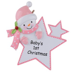 personalized baby's first christmas ornament - pink new baby ornament 2024 - baby girl's 1st christmas keepsake gifts - baby announcement - pink baby star christmas ornament