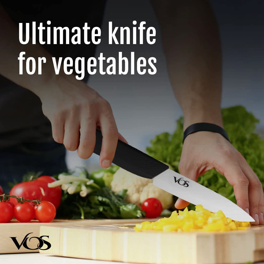 Vos Ceramic Paring Knife - Ceramic Knife 4 Inch Zirconia Blade With Sheath Cover - Handle Fruit and Vegetables Kitchen Knife (Black)