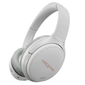 creative zen hybrid (white) wireless over-ear headphones with hybrid active noise cancellation, ambient mode, up to 27 hours (anc on), bluetooth 5.0, aac, built-in mic, foldable