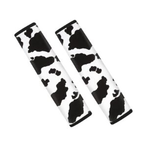 disnimo black and white cow pattern seat belt cover for women adults 2 packs comfortable driving safety shoulder protectors covers car backpack strap pad multi-function universal