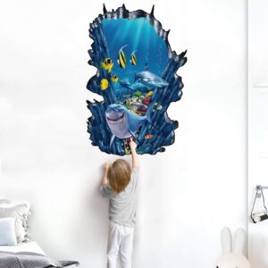 Rlioy Under The Sea Marine Animal Wall Stickers,Ocean Dolphin 3D Floor Wall Decals, Underwater Sea Life DIY Wall Decor for Bathroom Kids Girls Baby Bedroom Classroom Nursery Decoration (#1)