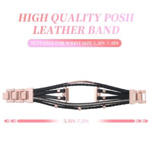 Posh Leather Bands Compatible with Samsung Galaxy Watch 7 6 5 4 40mm 44mm/Watch 6 4 Classic Band 42mm 46mm 43mm 47mm/Galaxy Watch 5 Pro Band 45mm/Active 2, 20mm Boho Bracelet Handmade Strap for Women (Black/Rose Gold)