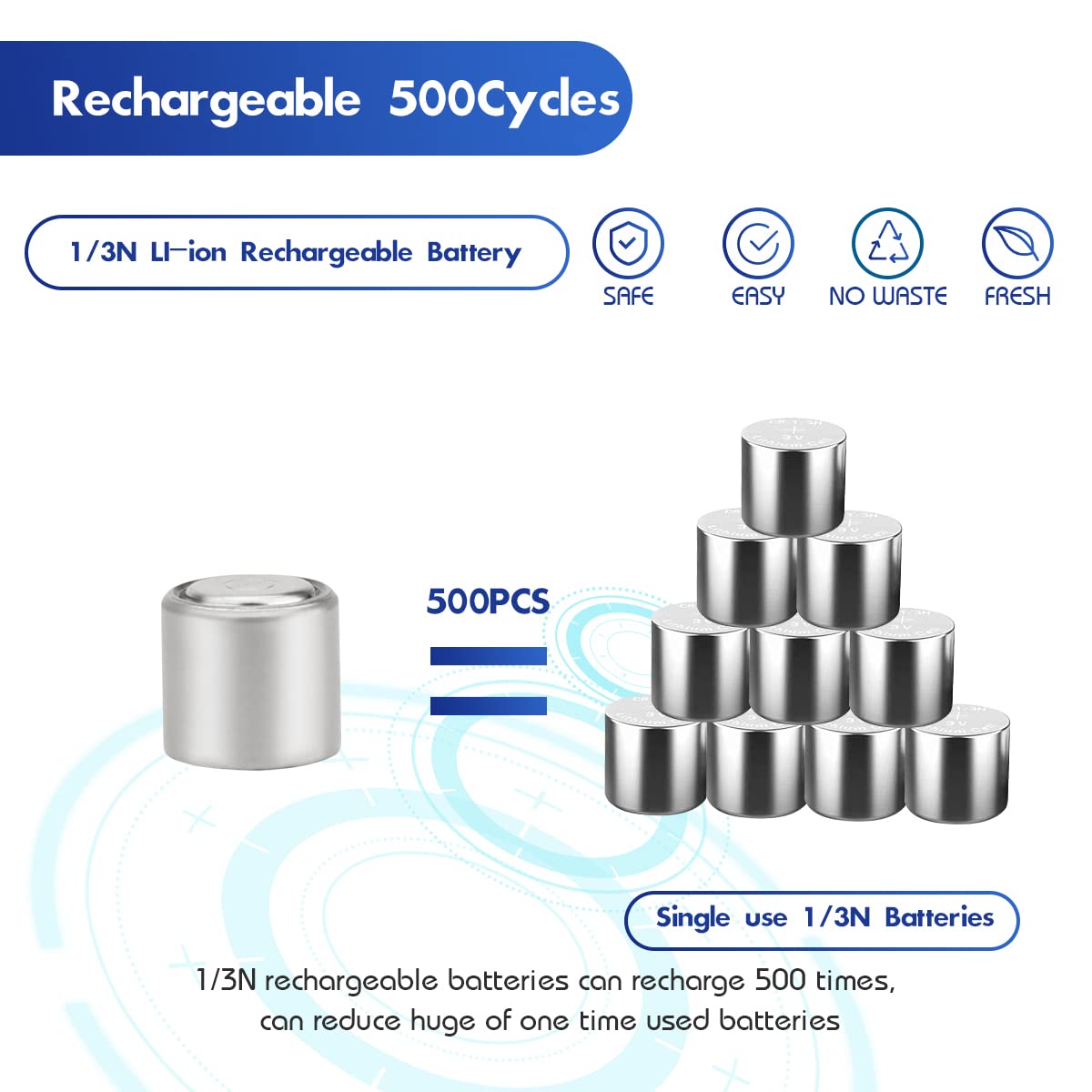 Fitinoch Rechargeable 1/3N Lithium Battery with Charger, CR 1/3N Battery Can Replace 3v DL1/3N CR1/3N Disposable Batteries, 3.7v 45mAh CR-1/3N Battery (8 Pack)