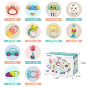 Qizebaby Baby Toys 6 to 12 Months, 12PCS Rattle Baby Teething Toys, Shaker Grab and Spin Rattles Toy, Music Learning Toys for 0 1 2 3 4 5 6 7 8 9 10 11 12 Month Newborn Baby Infant Toddlers Boys Girls