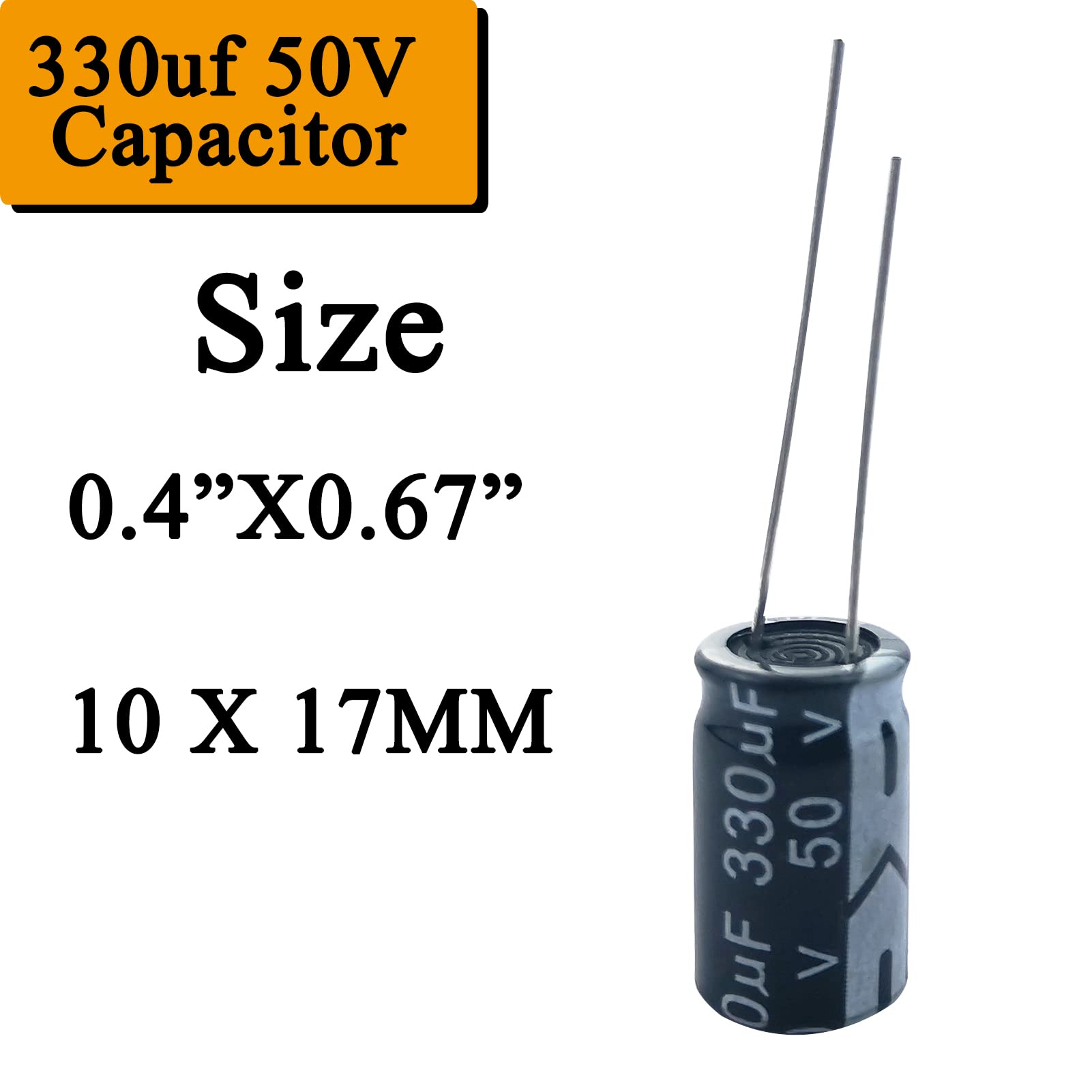 20pcs 330uF 50V Capacitor,10X17MM Electrolytic Capacitors 50V,330uf Capacitor Aluminum Industrial Electrical Capacitors for DIY Soldering Electronic Projects