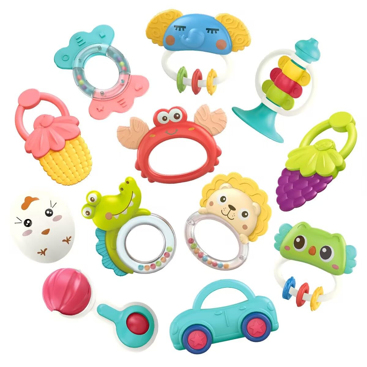 Qizebaby Baby Toys 6 to 12 Months, 12PCS Rattle Baby Teething Toys, Shaker Grab and Spin Rattles Toy, Music Learning Toys for 0 1 2 3 4 5 6 7 8 9 10 11 12 Month Newborn Baby Infant Toddlers Boys Girls