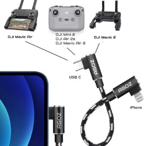 AGOZ 6 Inch USB C to Lightning Cable 90 Degree Right Angle for DJI Mavic 3, Mini 2,Air 2S, Mavic Air 2, HeavyDuty Braided, Accessories Remote Controller Extension Cord - USB C to iPhone Connector