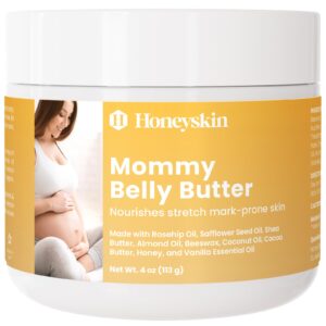 honeyskin belly butter for pregnant women - skin repair & deep stretch mark removal - massage cream hydro boost moisturizer with shea butter oil - pregnancy stretch mark prevention & treatment (4oz)