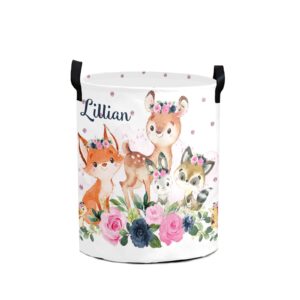 sunfancy girl woodland animals floral personalized laundry basket clothes hamper with handles waterproof,custom collapsible one size