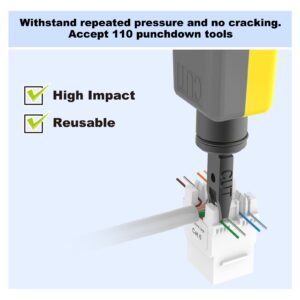 VCELINK Cat6 RJ45 Keystone Jacks Slim Profile 10-Pack, 180-Degree Ethernet Wall Jack Punch Down, Cat5e Cat5 Keystone Module Connector UTP, 110-Type for Wall Plate, Patch Panel (White)