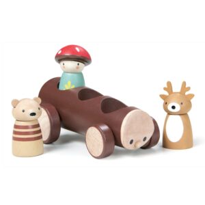 Tender Leaf Toys - Timber Taxi - Wooden Log Shaped Push Vehicle with 3 Removeable Characters - Open-Ended Play Toy, Explore Role-Play and Imagination for Boys and Girls - Age 18m+