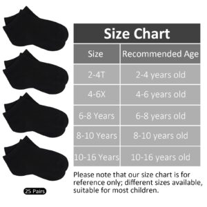 TODDOR 25 Pairs Kids Socks Low Cut Half Cushion Ankle Socks for Boys or Girls (2-4T, Black)