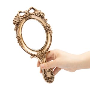 rich boxer vintage handheld mirror embossed flower hand held mirror makeup mirror vanity mirror decorative cute hand mirror (bronze)