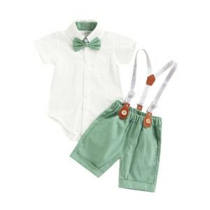 newborn baby boy gentleman outfits short sleeve shirts romper overalls shorts infant summer clothes formal suits 2pcs (b1 green , 6-12 months )