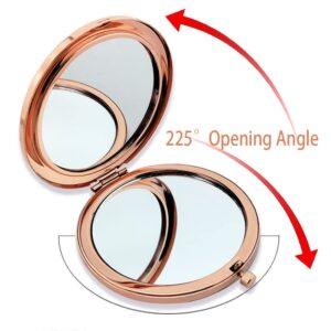 oaiqiy Compact Mirror, Handheld 2.75 inches Travel Makeup Mirror, 1X/2X Magnifying Round Pocket Makeup Mirror(Rose Gold)