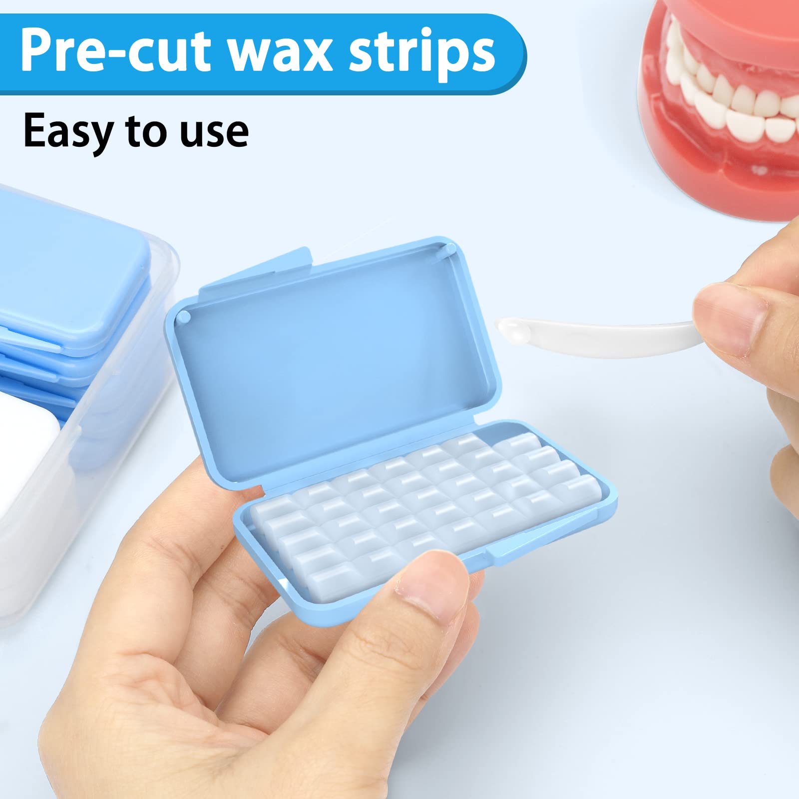 Braces Wax - 10 Pack (50 Precut Orthowax Strips). Flavorless & Mint. Separate Cases, a Storage Box & 2 Applicator Tools - Food-Grade Premium Wax for Braces Wearer- Stick Better(w/Aloe Vera+Vitamin E)