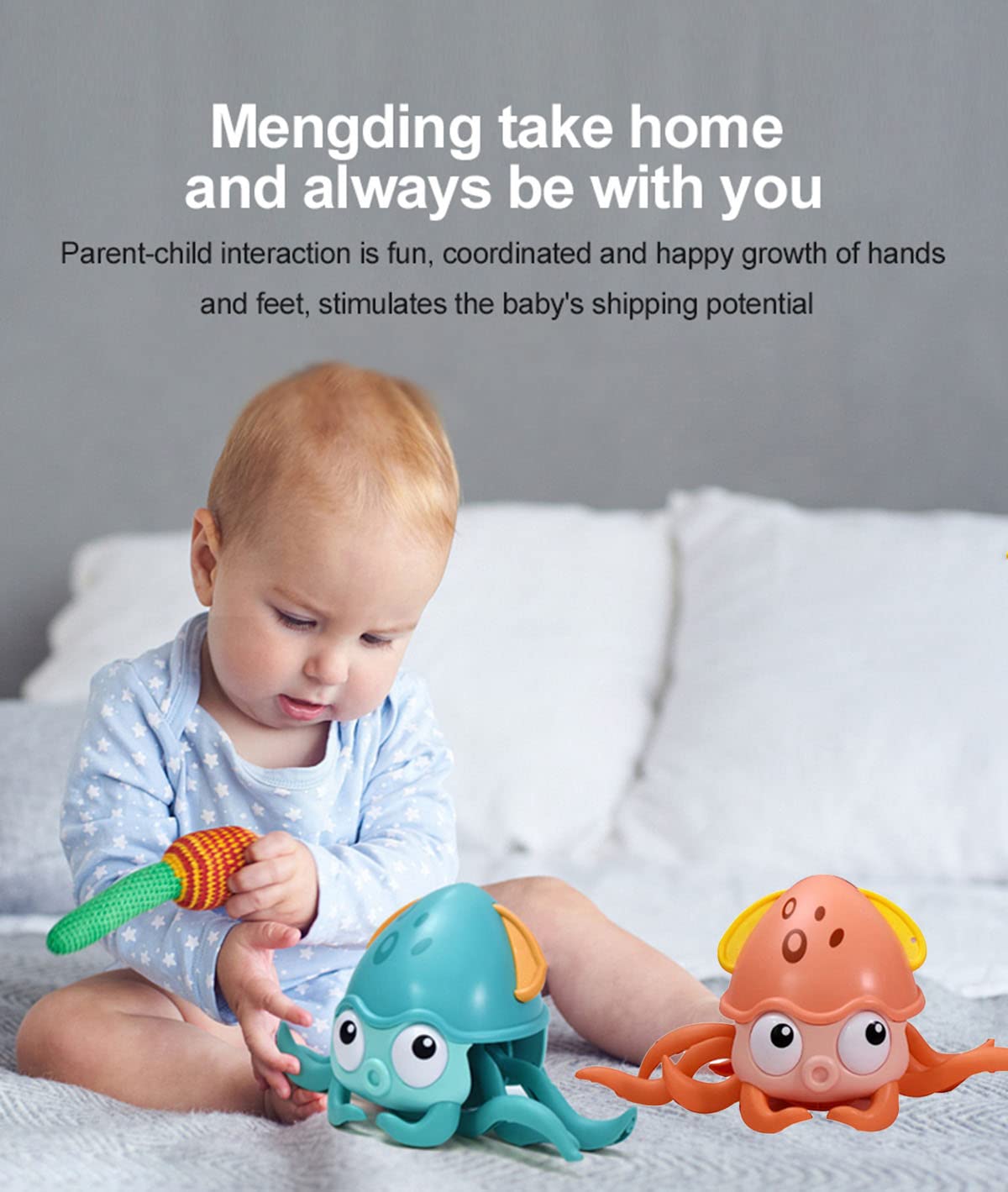 HZMENG Crawling Octopus Baby Toys, Tummy Time Toys with Light Up and Music, Interactive Walking Dancing Toy Controlled by Hands or Feet with Sensor Obstacle Avoidance Function (Pink)