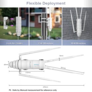 WAVLINK Outdoor WiFi Extender AC1200, Weatherproof Outdoor Access Point with PoE | Dual Band 2.4 & 5GHz | Detachable Antennas | Up to 64-96 Connections for Business Home