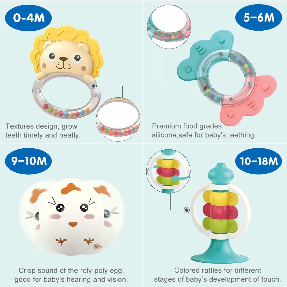 Qizebaby Baby Toys 6 to 12 Months, 12PCS Rattle Baby Teething Toys, Shaker Grab and Spin Rattles Toy, Music Learning Toys for 0 1 2 3 4 5 6 7 8 9 10 11 12 Month Newborn Baby Infant Toddlers Boys Girls