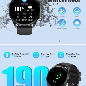 Smart Watch for Men 1.32 inch Full Touch Screen Fitness Tracker with Heart Rate Monitor Sleep Tracking Pedometer Watch Waterproof Smartwatch for iOS Android Phones (Black)