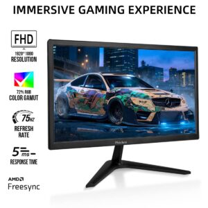 Pisichen Computer Monitor, 21.5-inch PC Monitor Full HD 1920x1080 Screen, VGA & HDMI Interfaces, 5ms, 75Hz, Brightness 250 cd/m², Built-in Speaker, Monitor for PS3/PS4/Xbox/Laptop/PC