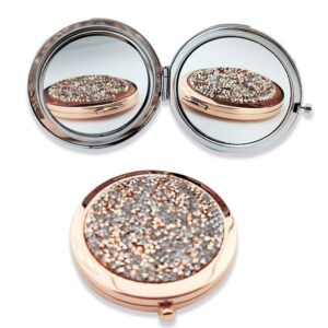 oaiqiy Compact Mirror, Handheld 2.75 inches Travel Makeup Mirror, 1X/2X Magnifying Round Pocket Makeup Mirror(Rose Gold)