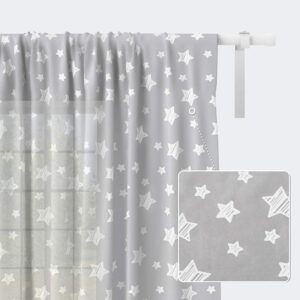 kids curtains for bedroom 42w x 63h inch 2 panels, thermal insulated curtains noise reducing window curtain, star print room curtains for living room, grey star