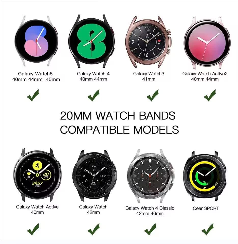 Posh Leather Bands Compatible with Samsung Galaxy Watch 7 6 5 4 40mm 44mm/Watch 6 4 Classic Band 42mm 46mm 43mm 47mm/Galaxy Watch 5 Pro Band 45mm/Active 2, 20mm Boho Bracelet Handmade Strap for Women (Black/Rose Gold)